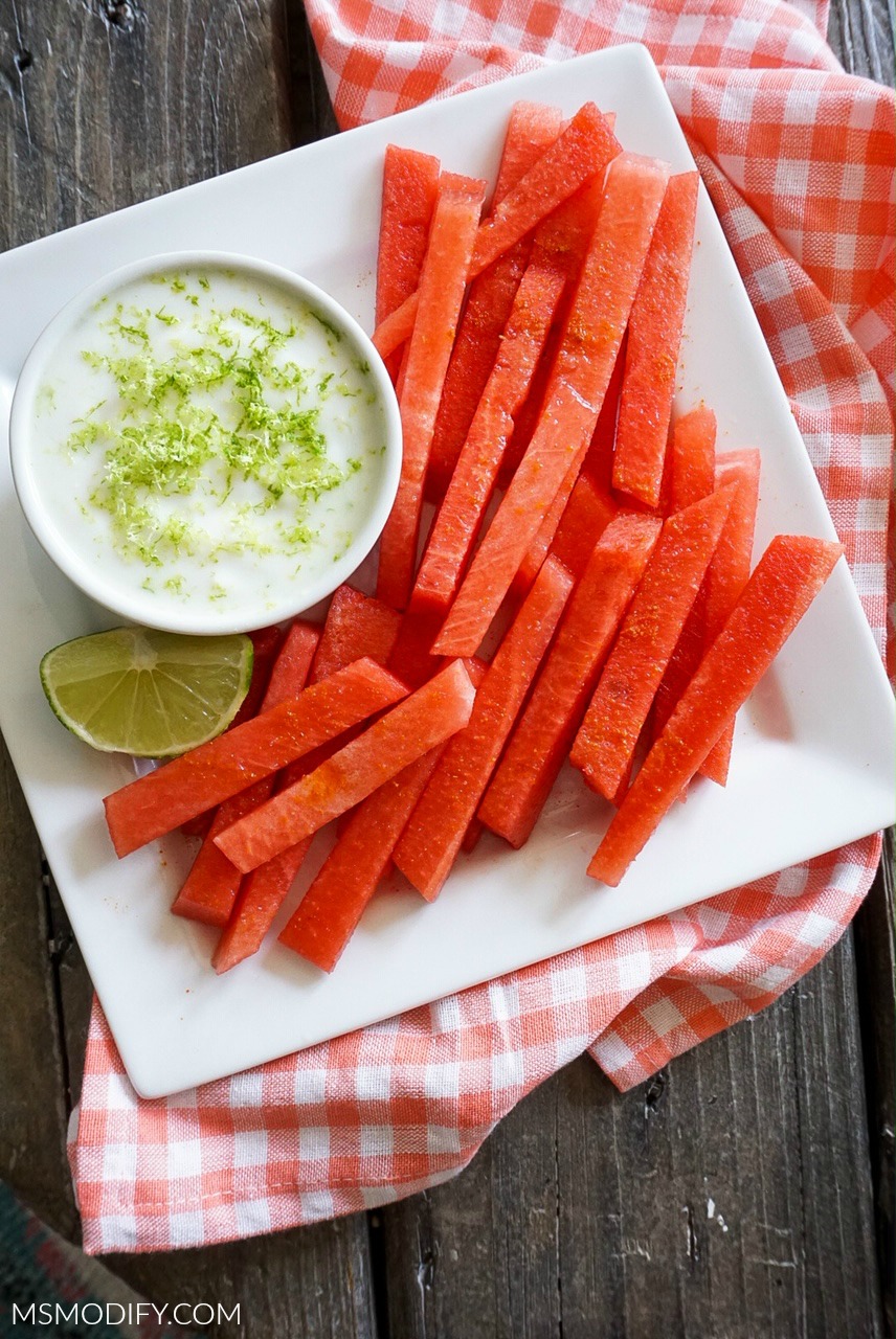 Zesty Watermelon Fries with Coconut Lime Sauce - MsModify